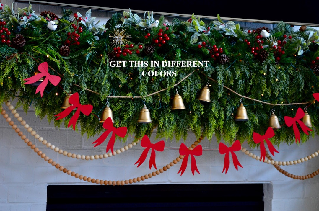 Christmas Bow Garland, Red Bow Garland, Bow Decorations, Christmas Bows ...