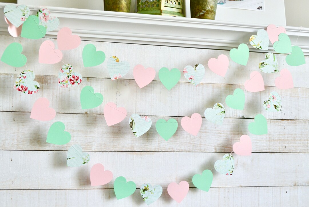 Vintage Heart Garland, Floral Heart Garland, Rustic Shabby Chic Hearts ...