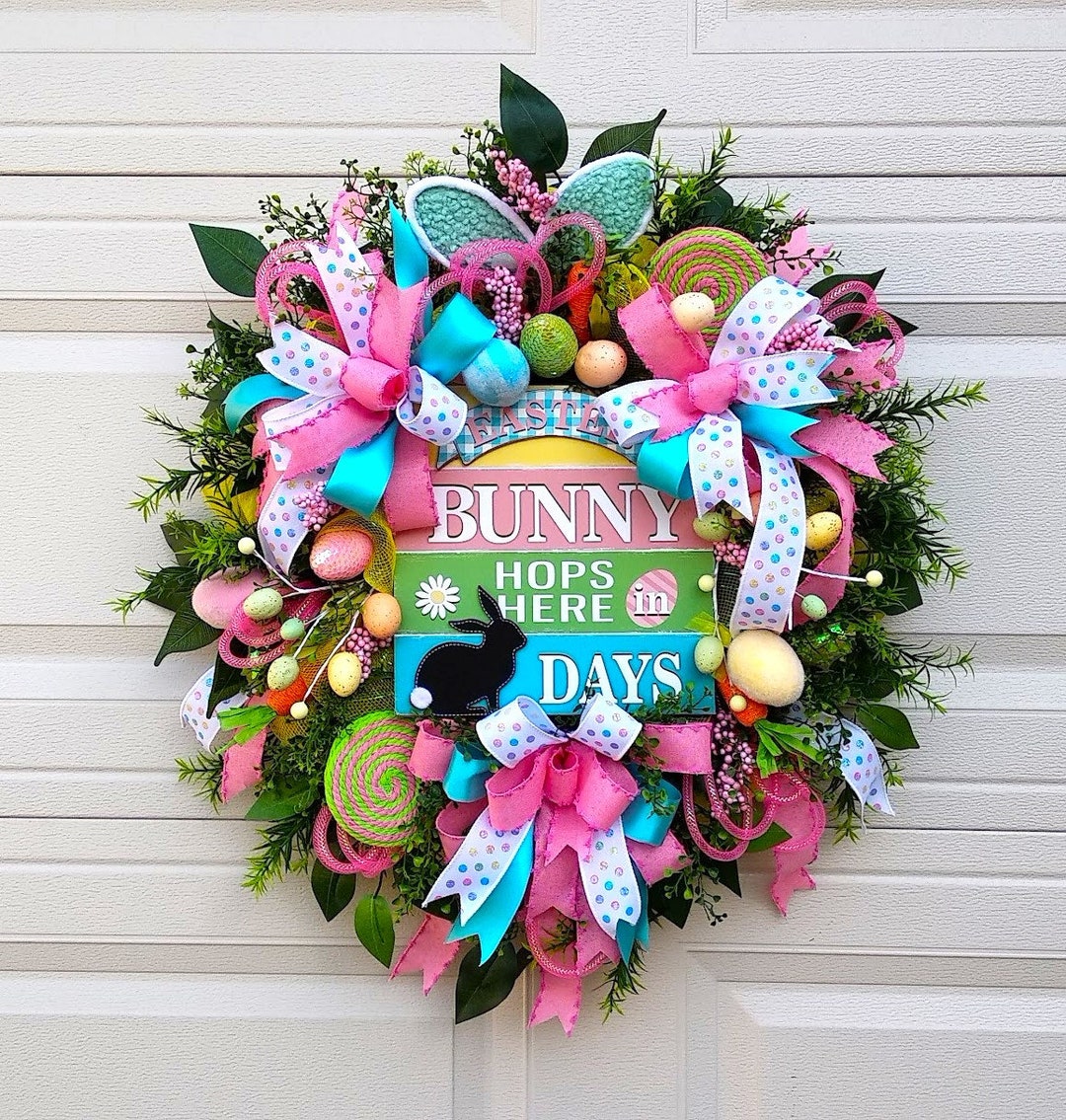 Easter Wreath, Easter Bunny Wreath, Deco Mesh Front Door Wreath, Spring ...