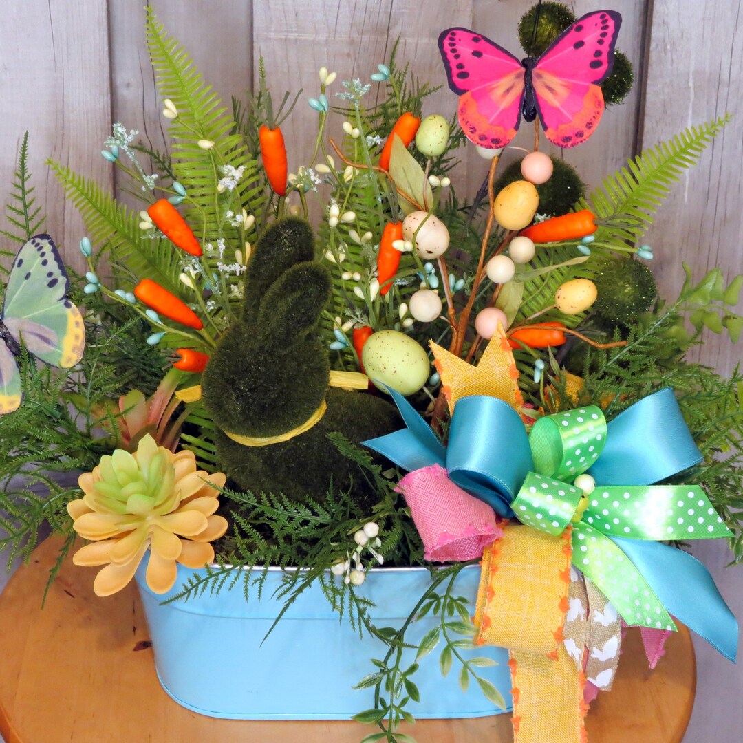 Easter Basket, Easter Centerpiece, Easter Bunny Decor, Floral ...
