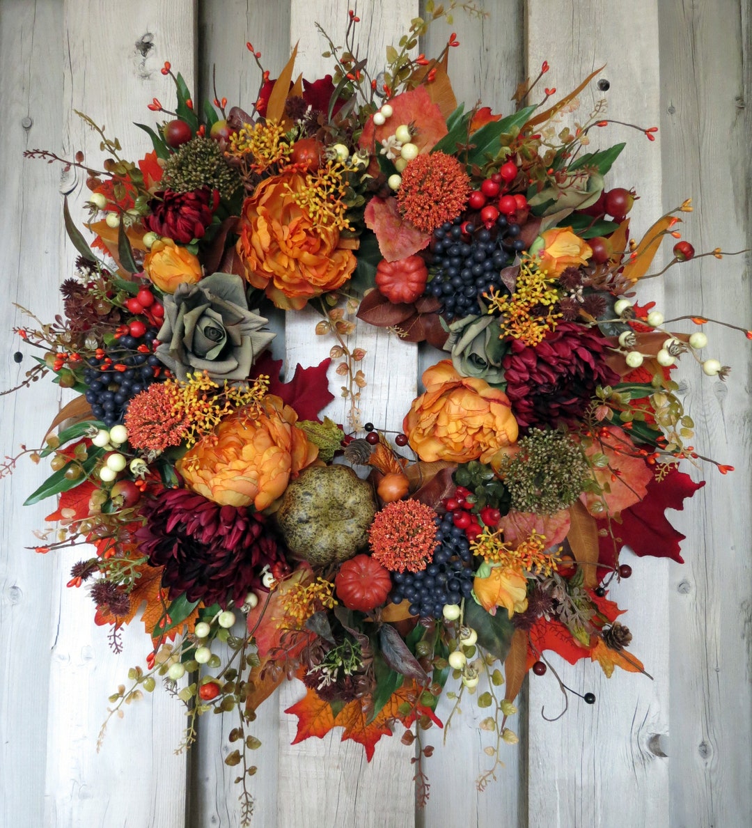 Fall Wreath, Autumn Wreath, Thanksgiving Wreath, Pumpkin Wreath, Berrie ...