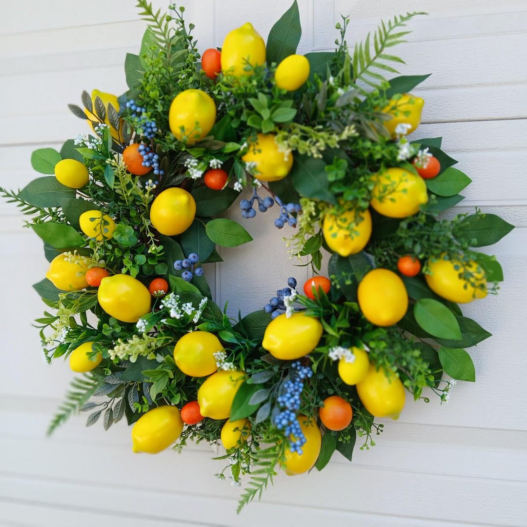 Lemon Blueberry Wreath, Spring Front Door Wreath, Summer Wreath ...