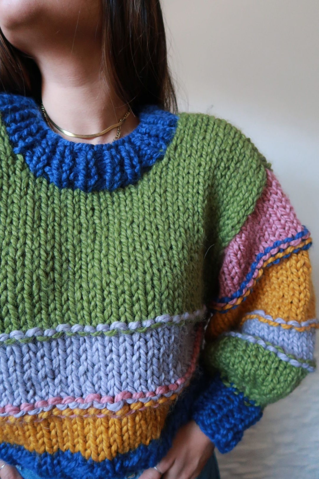 Knitting Pattern - Colorful Chunky Knit Sweater - Etsy