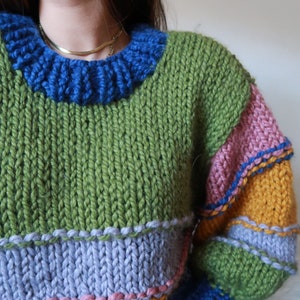 Knitting Pattern - Colorful Chunky Knit Sweater - Etsy