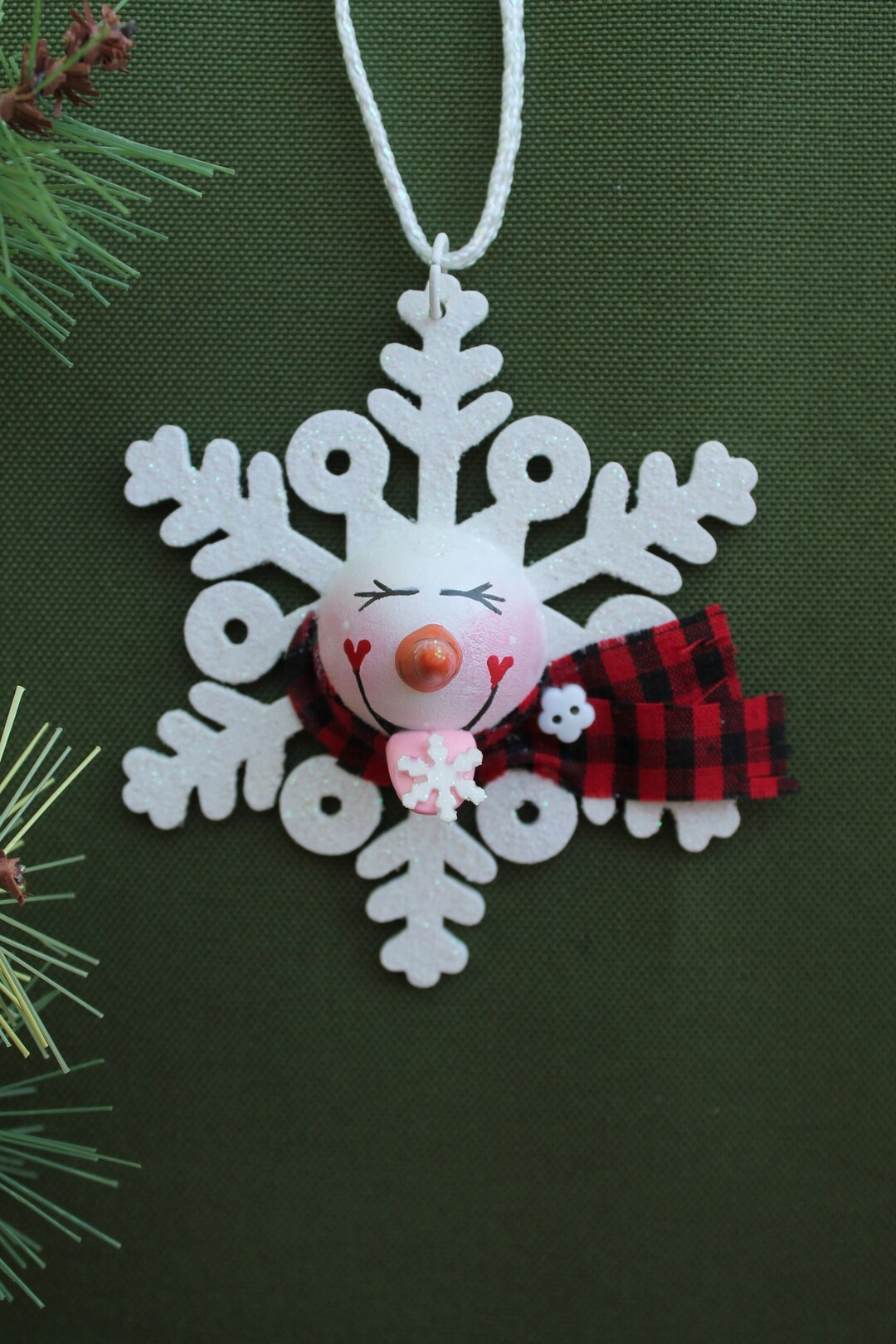 Snowflake Snowman Tree Ornament: Whimsical Wood Holiday Decor - Etsy