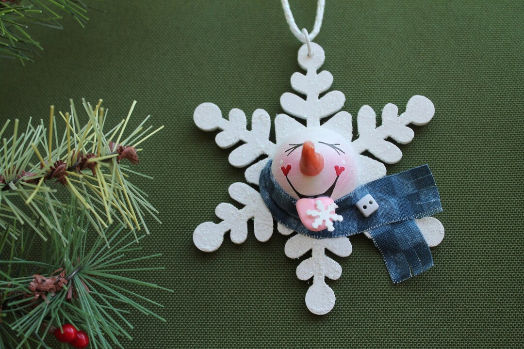 Snowman Ornament Catching a Snowflake, Snowflake Tongue Ornament ...