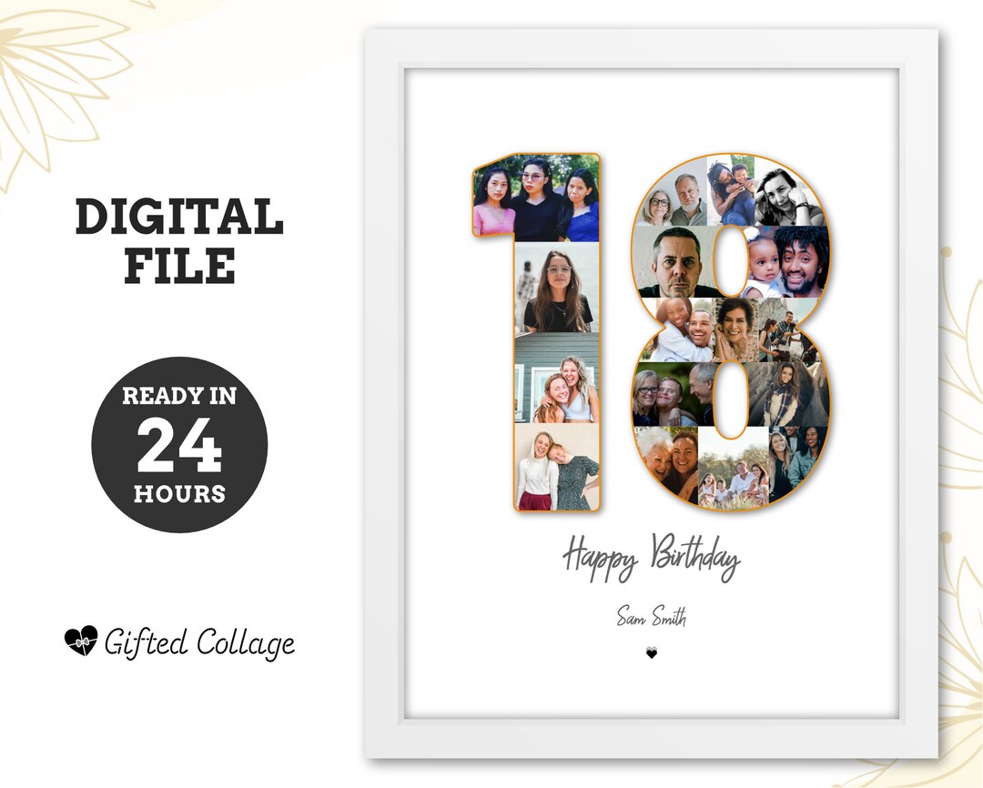 18th Custom Photo Collage, Birthday Anniversary Party Decoration Number ...