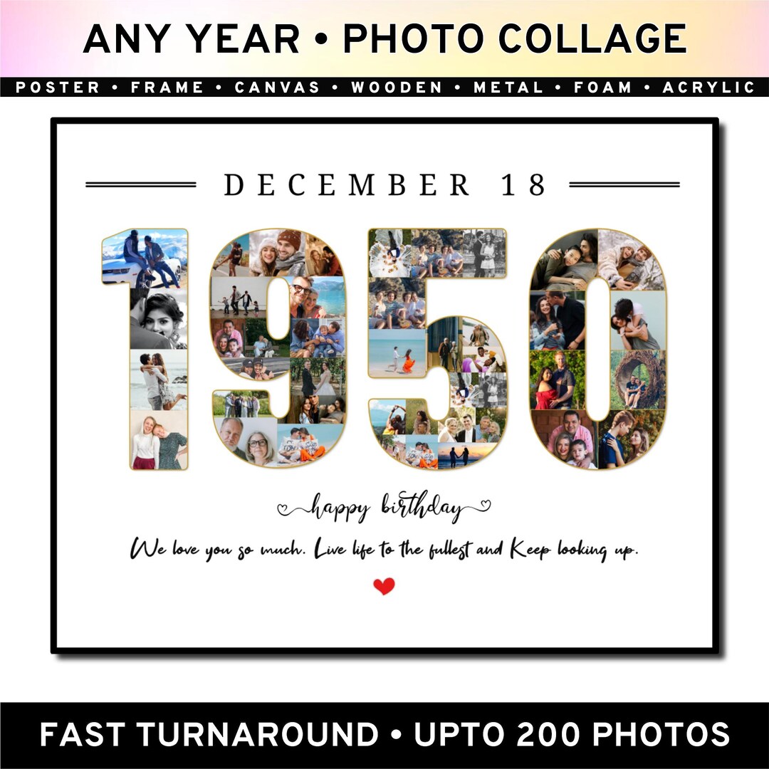 Year 1950 Birthday Photo Collage, Personalized 75th Photo Collage ...