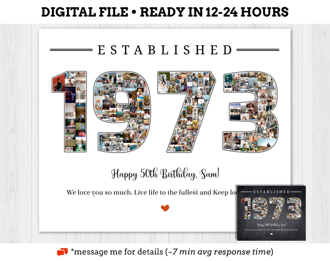 1973 Birthday Photo Collage, 50th Birthday Digital Framed Poster Canvas ...