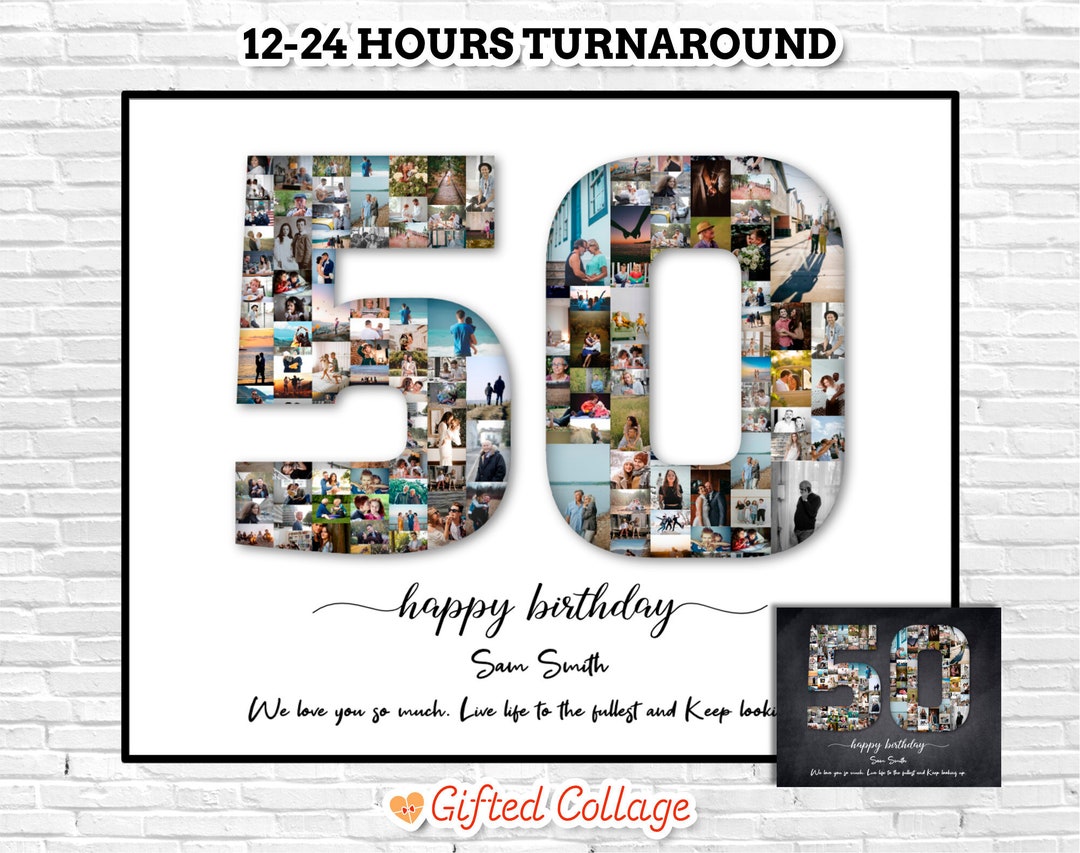 50th Birthday Photo Collage, 50th Digital Framed Poster Canvas ...