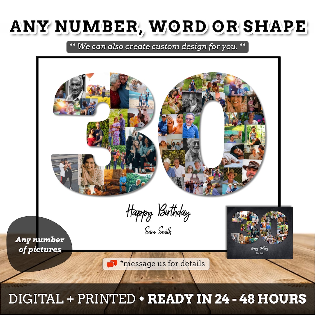 30th Birthday Photo Collage, Number Photo Collage, 30th Birthday Gift ...