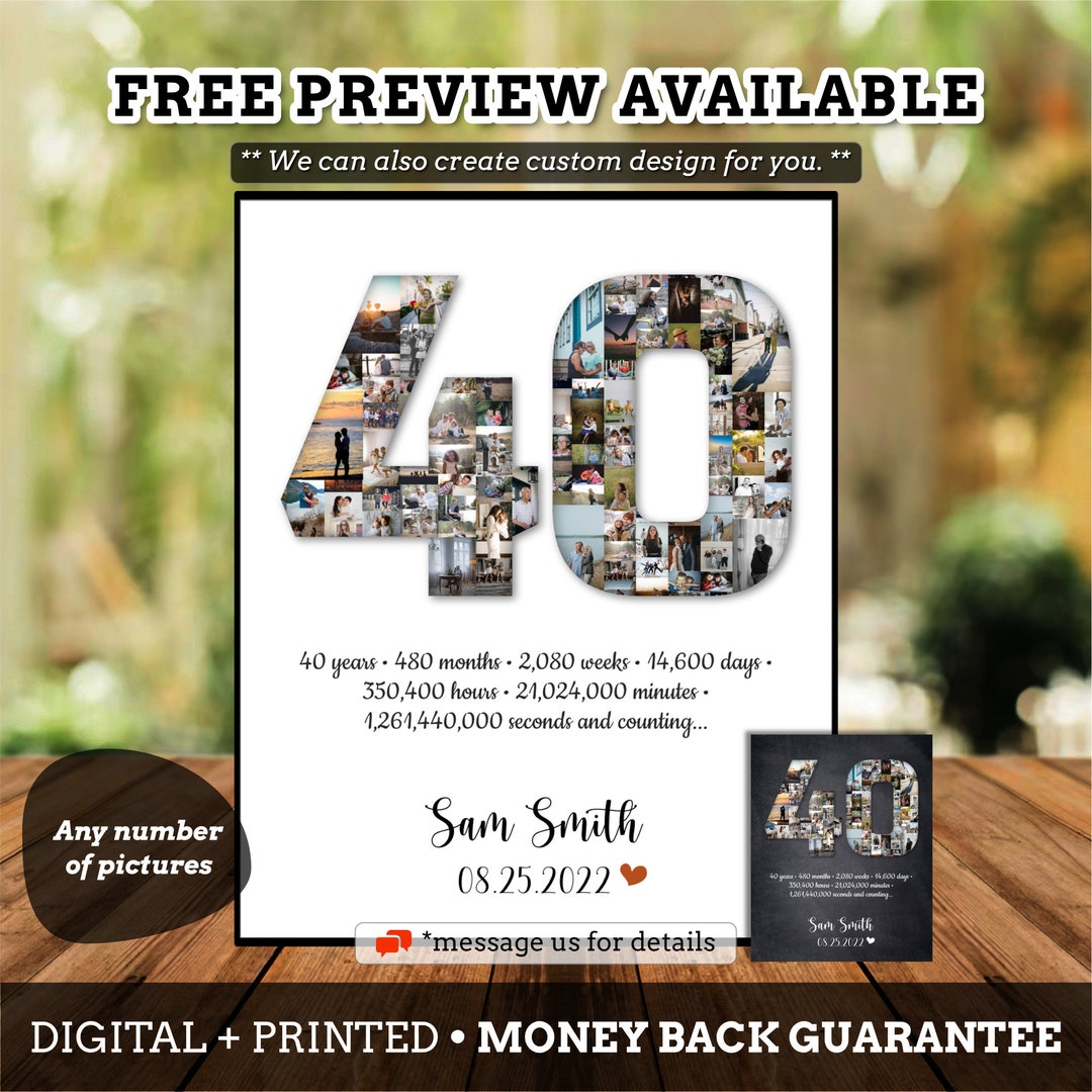 40th Birthday Photo Collage, Custom Made With Pictures, Personalized ...