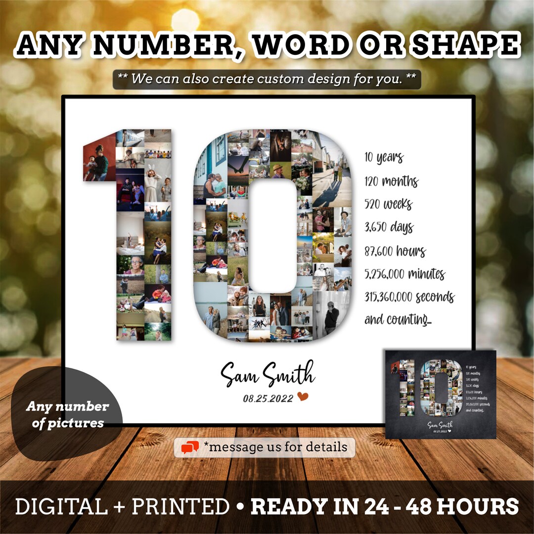 10th Birthday Photo Collage, 10th Digital Framed Poster Canvas, Number ...