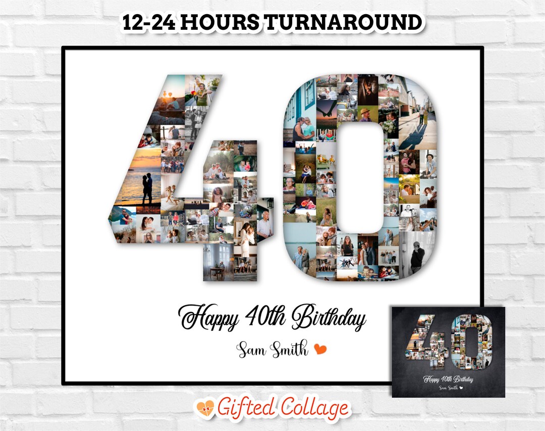 40th Birthday Photo Collage, 40th Anniversary Gift Idea for Him Her ...