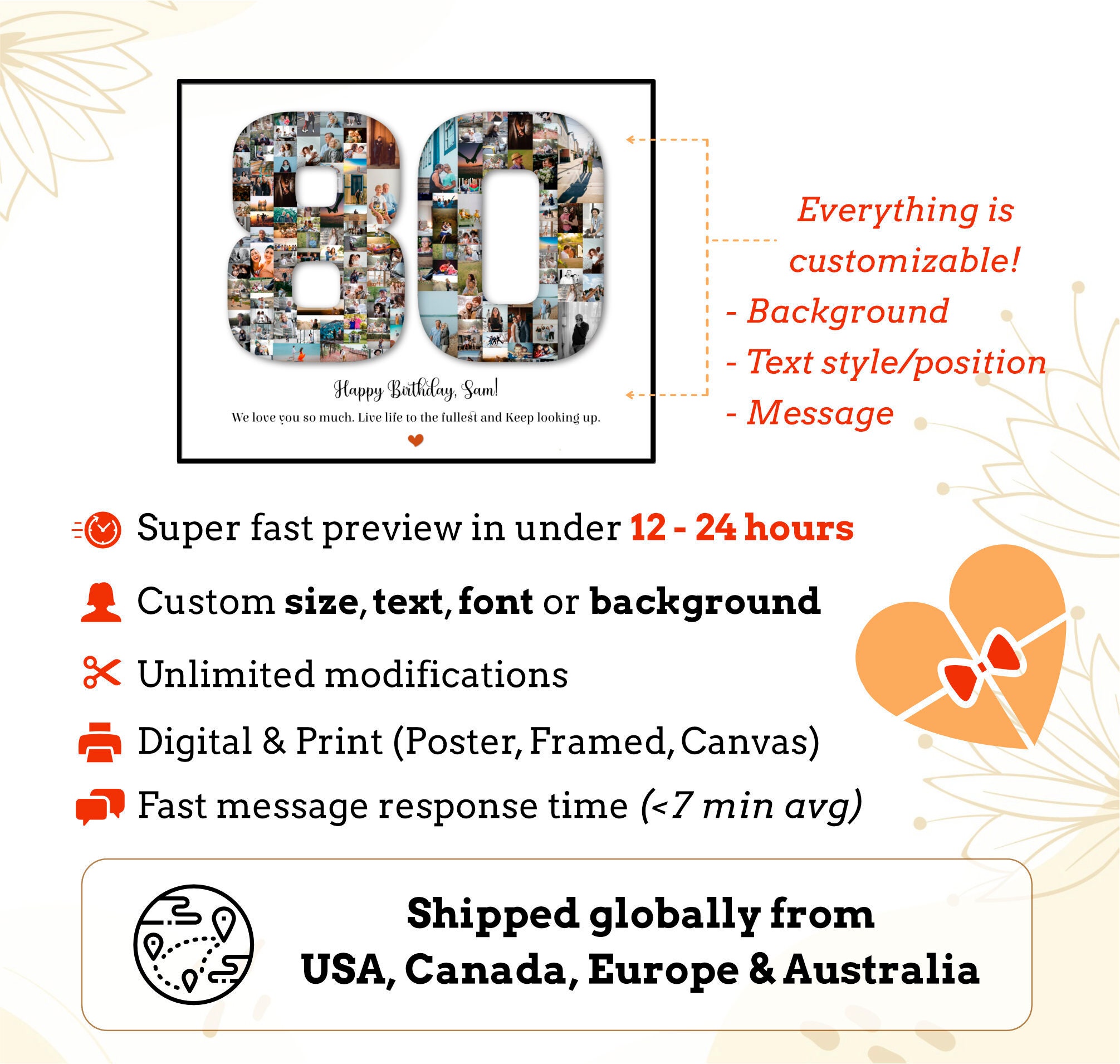 80th Birthday Photo Collage Custom Made With Pictures 80 - Etsy