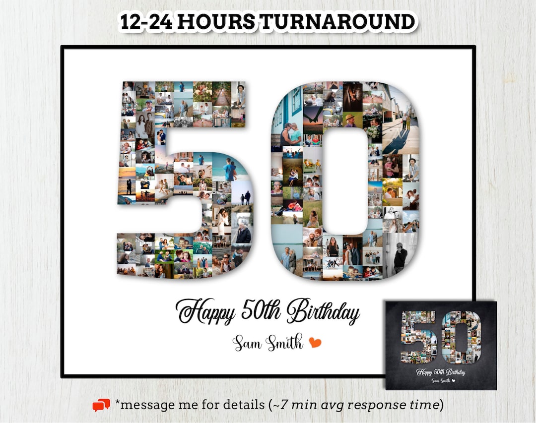 50th Birthday Photo Collage, Personalized 50th Photo Collage, Digital ...