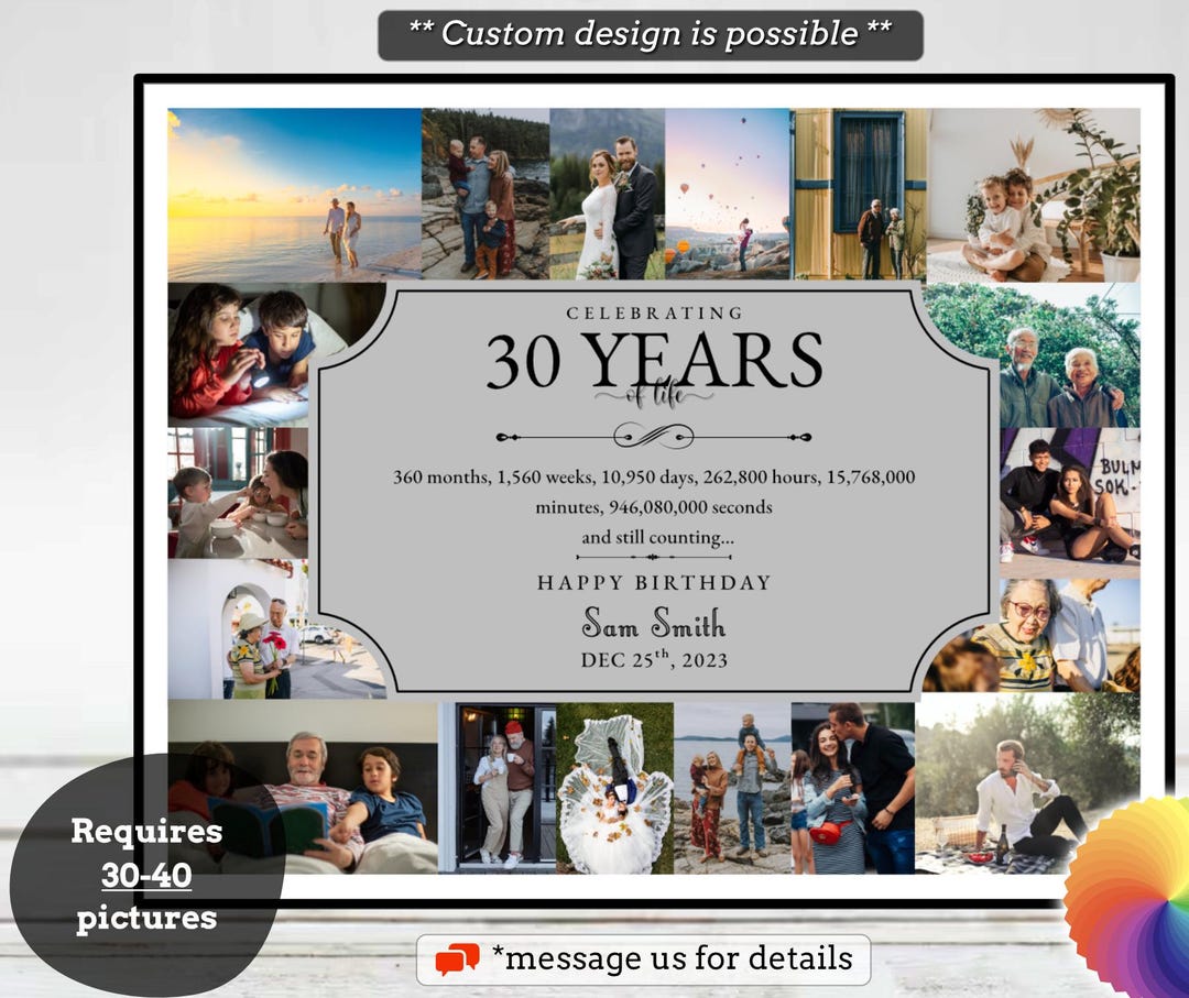 30th Photo Collage, 30 Year Photo Collage, Photo Collage Gift, Framed ...