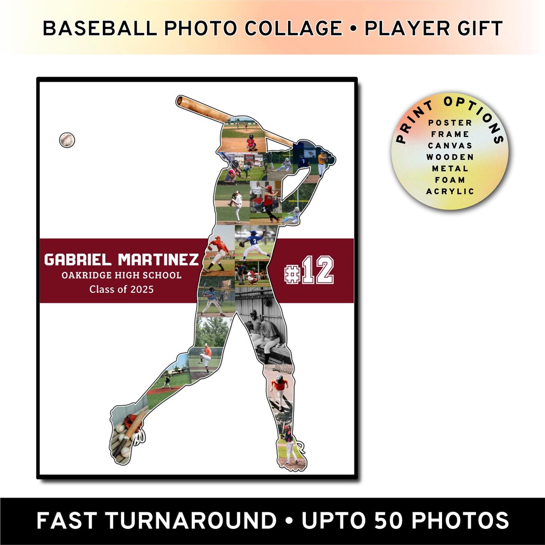 Custom Baseball Photo Collage, Personalized Gift, Team Keepsake, Senior ...