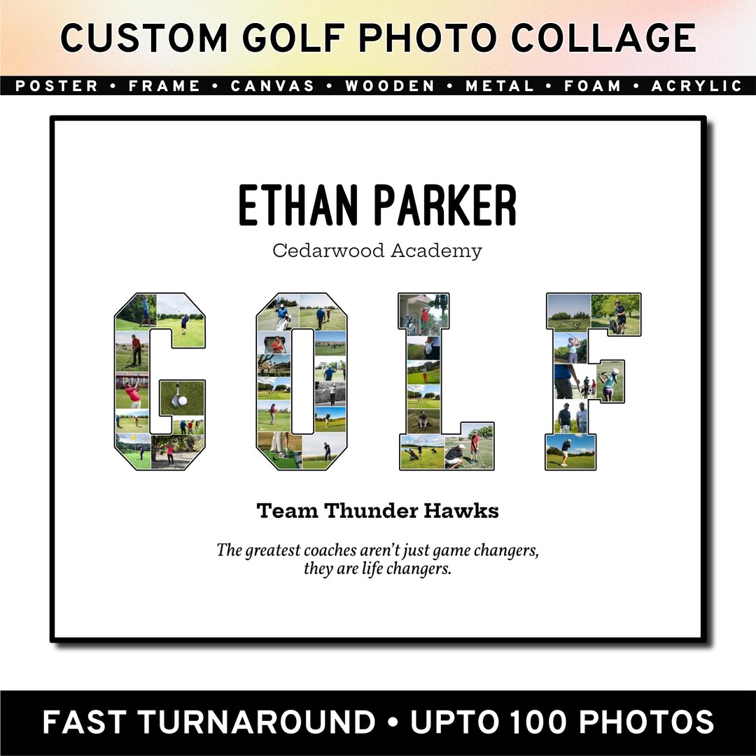 Golf Word Photo Collage, Custom Printable Sport Gift, Farewell, Thank ...