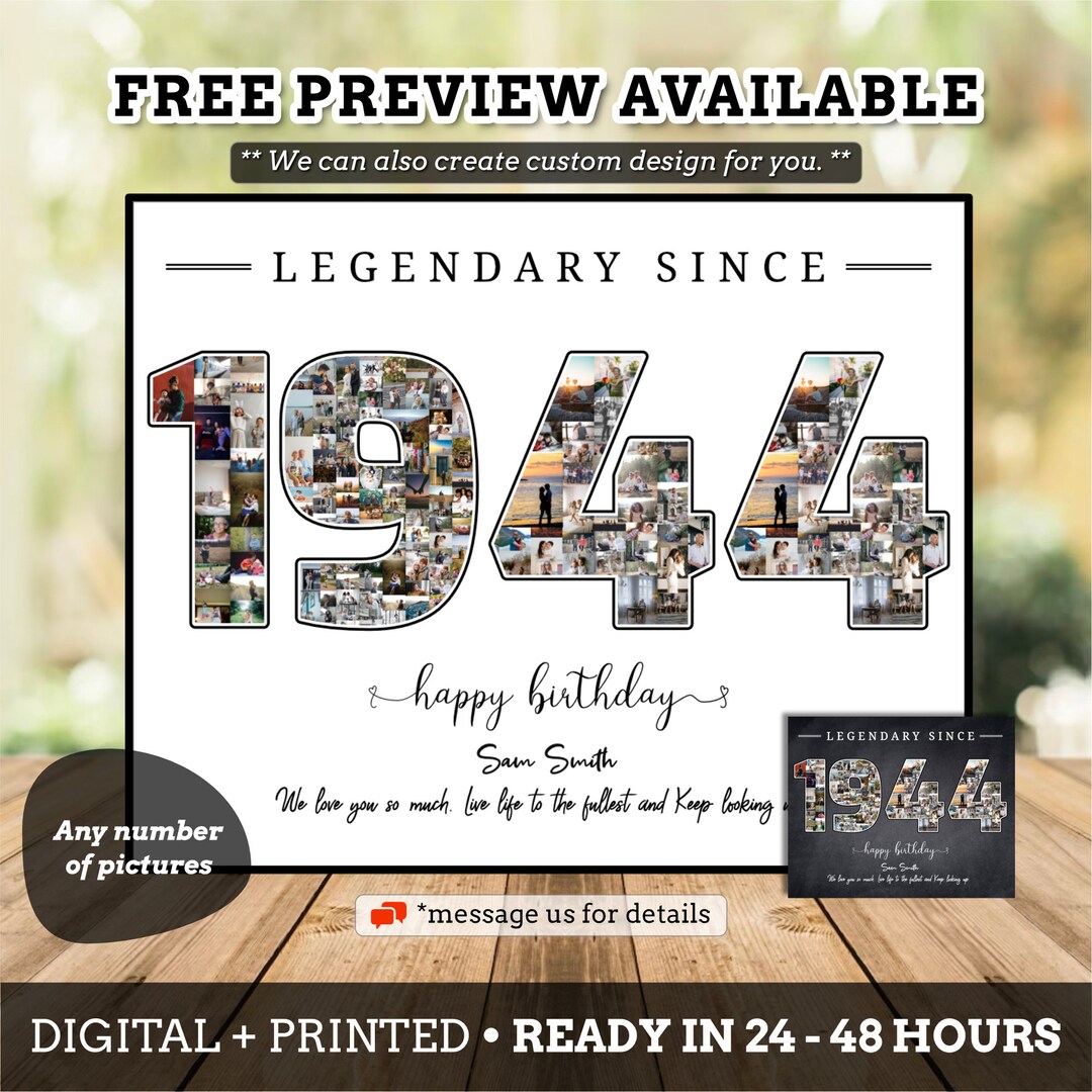 Geburtstag Foto Collage, Digitale Zahl 1944 Collage, 80er Jahrestag Geschenk Idee für Ihn Sie ...