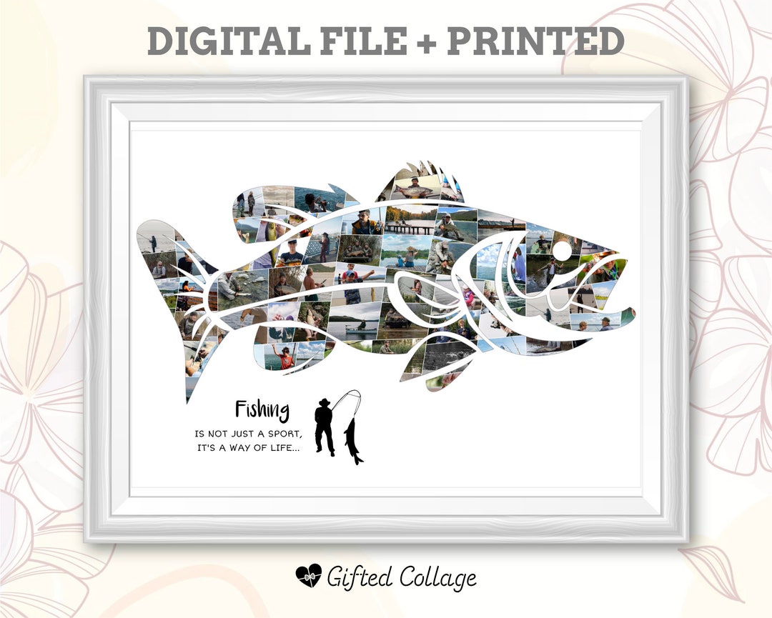 Largemouth Bass Fish Photo Collage, Fishermen Fishing Sign Wall Art ...