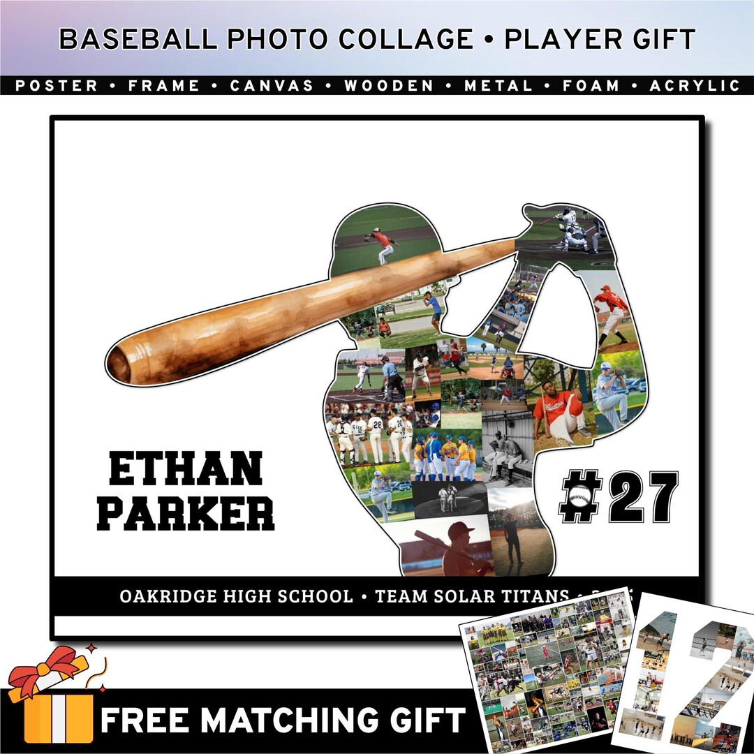 Custom Baseball Photo Collage, Team Keepsake, Personalized Printable ...