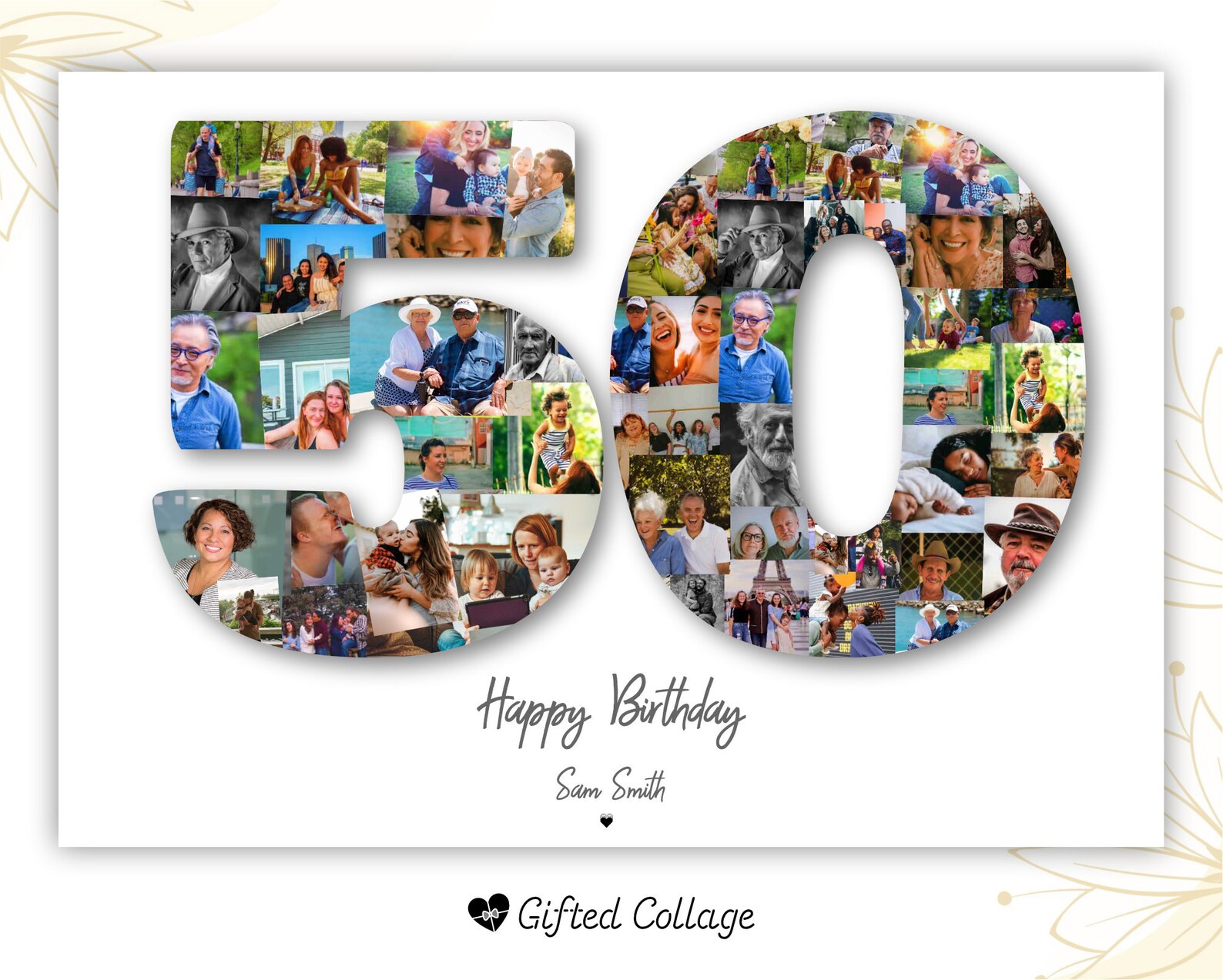 50th Birthday Photo Collage Personalized Custom Number | Etsy