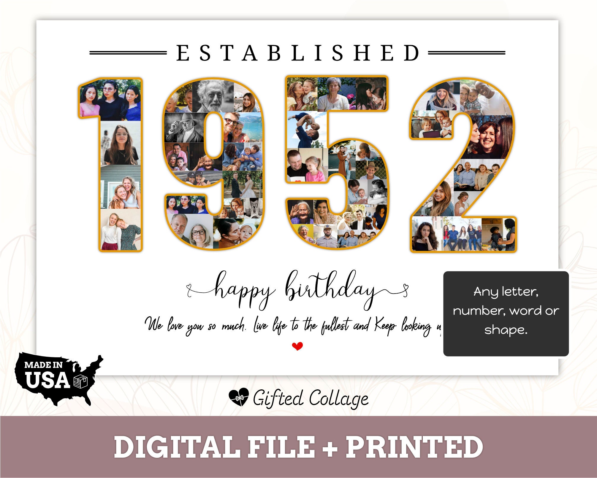 1952 Collage, Born in 1952, 70th Birthday Collage, Birthday Anniversary ...