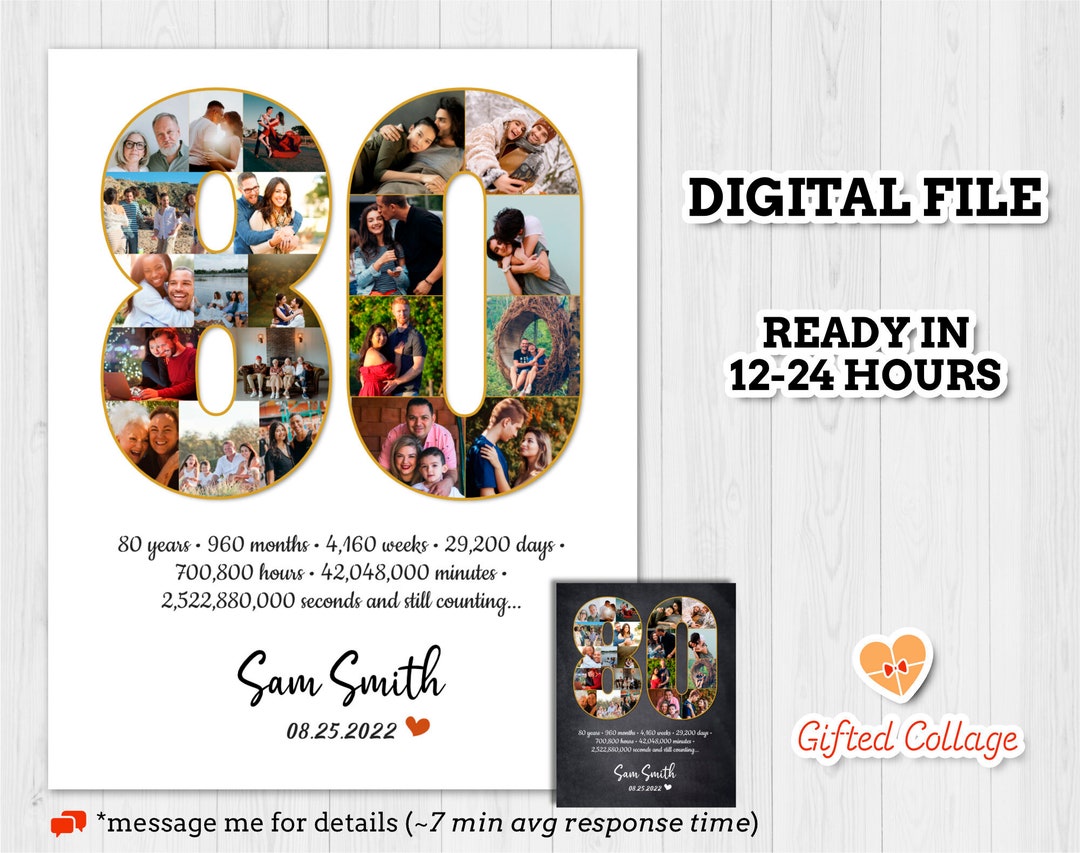 80th Birthday Photo Collage, Personalized Custom Photo Number Collage ...