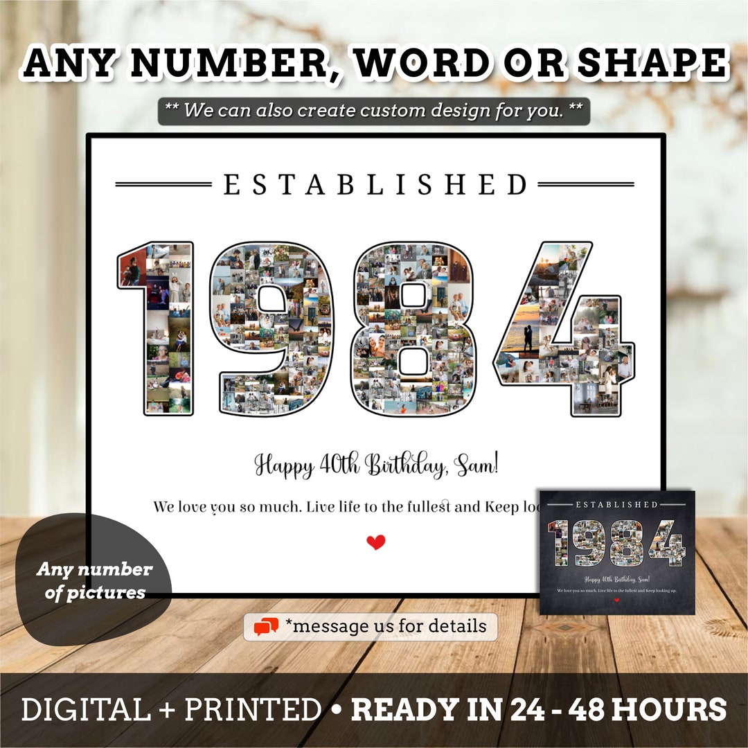 Year 1984 Birthday Photo Collage, Personalized 40th Photo Collage ...