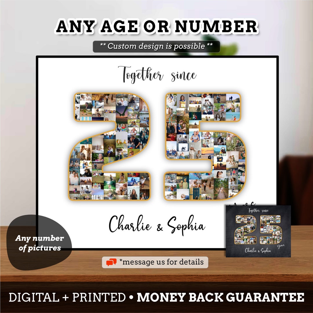 Custom 25th Anniversary Photo Collage, 25 Years Anniverasy Gift, Number ...