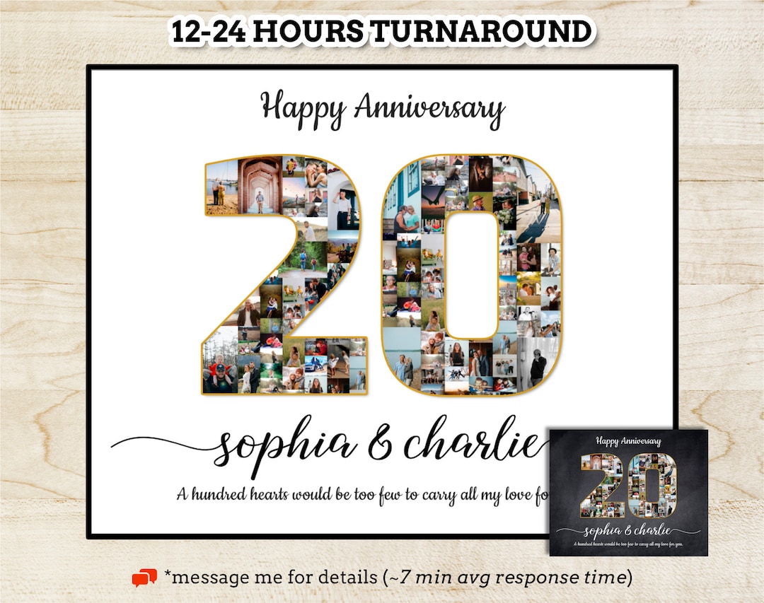 Custom 20th Anniversary Photo Collage, Number 20 Collage, 20 Years ...