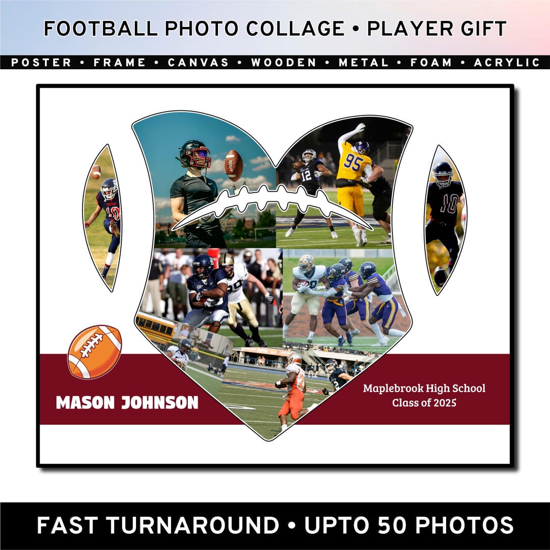 Customizable Football Photo Collage, Farewell Gift for Player, Senior ...