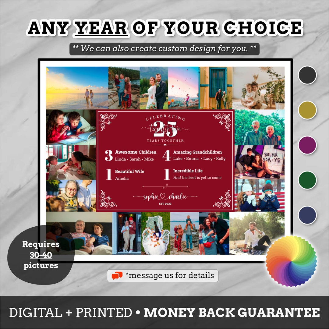 25th Photo Collage Canvas, Photo Collage Gallery Gift, 25 Year ...