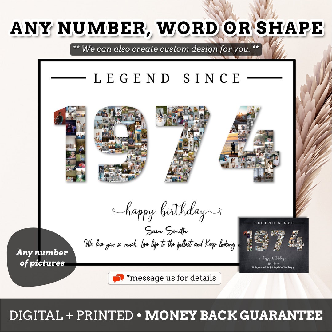 1974 Birthday Photo Collage, 50th Anniversary Gift Idea for Him Her ...