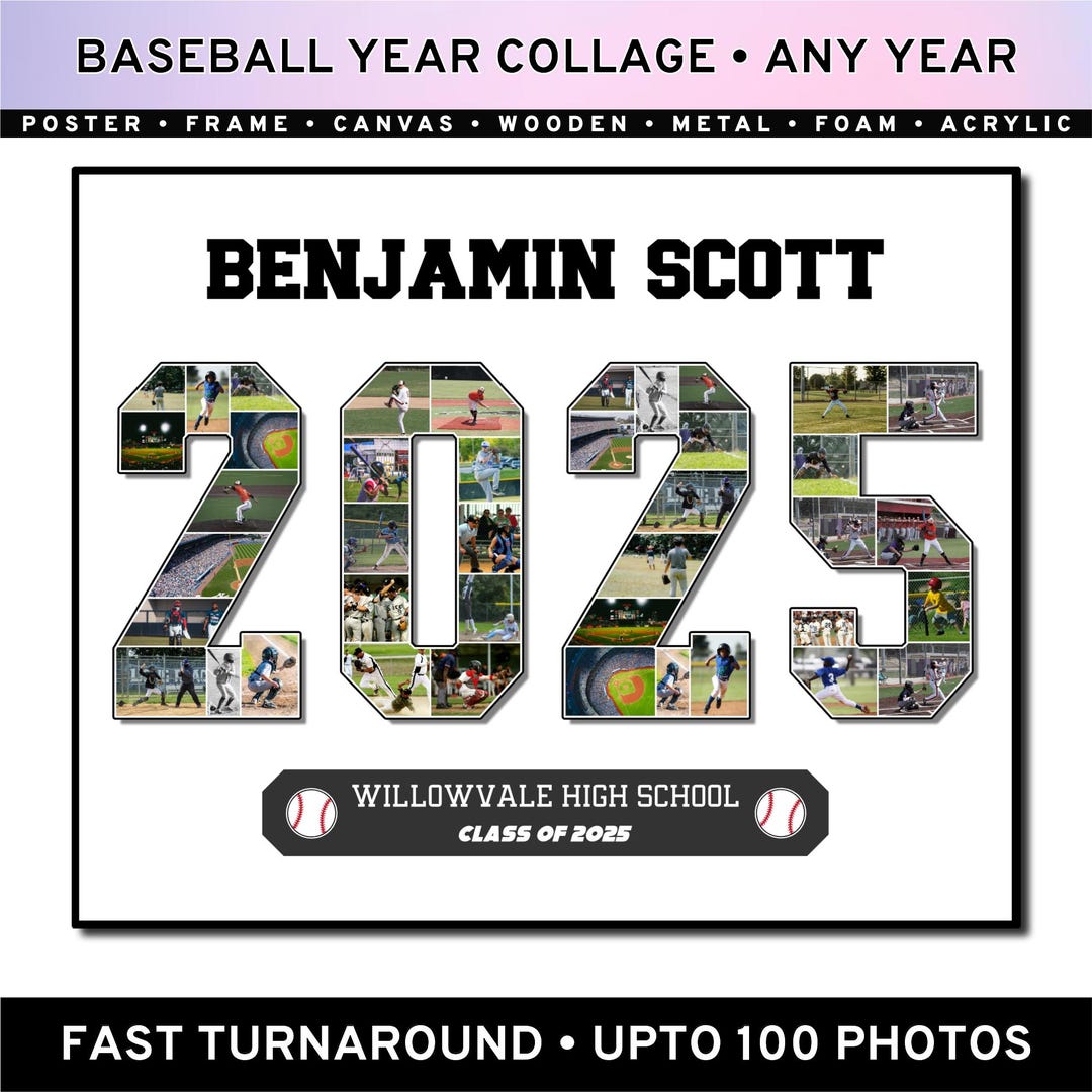 Custom Year Photo Collage, Baseball Photo Collage for Sports Players ...