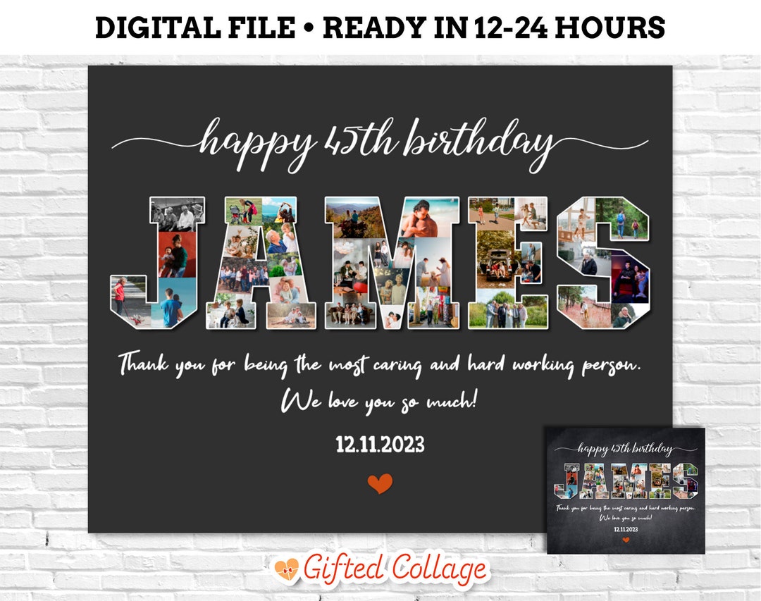 Custom Name Photo Collage, Handmade Gift, Text Name Collage, Word Photo ...