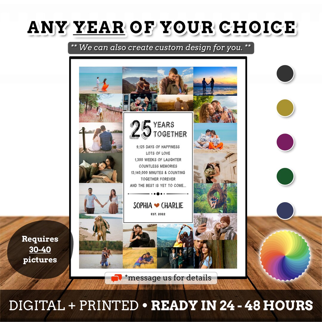 25th Photo Collage Canvas, 25 Year Anniverasy Gift, Personalized ...