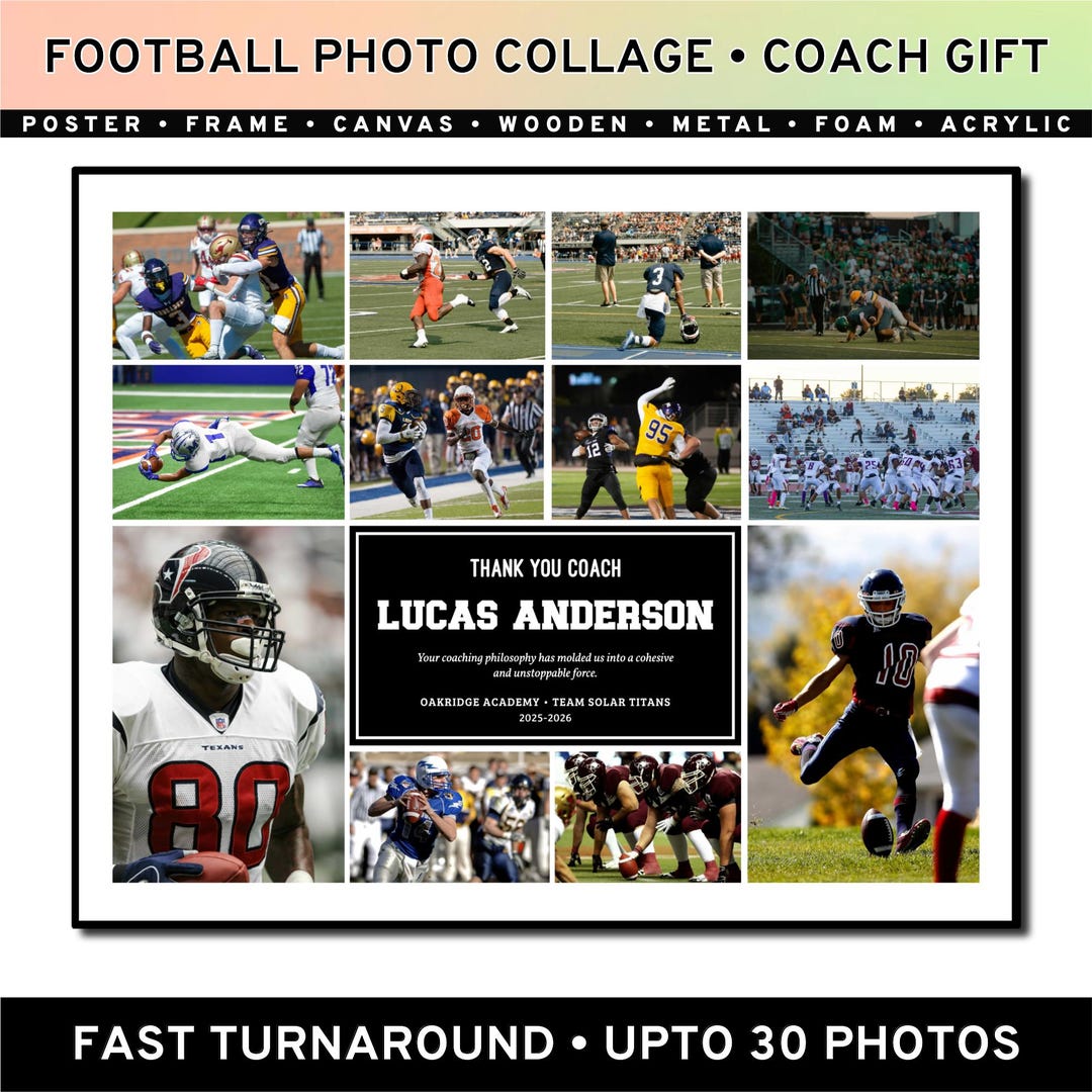 Unique Football Coach Photo Collage, Personalized Thank You Gift ...