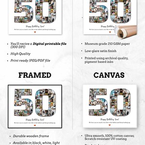 50th Birthday Photo Collage, Personalized Custom Photo Number Collage ...