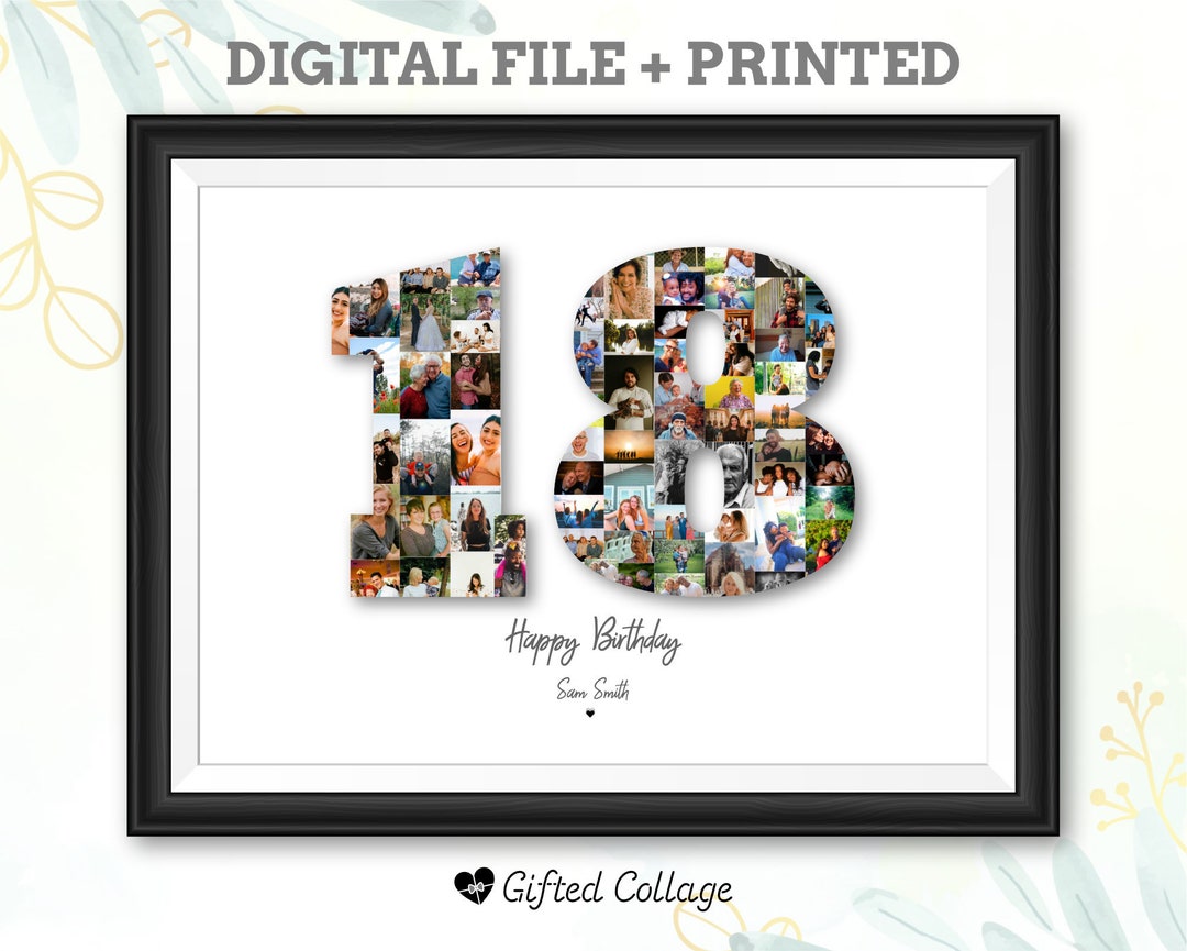 18th Birthday Photo Collage, Personalized Custom Number Picture Digital ...
