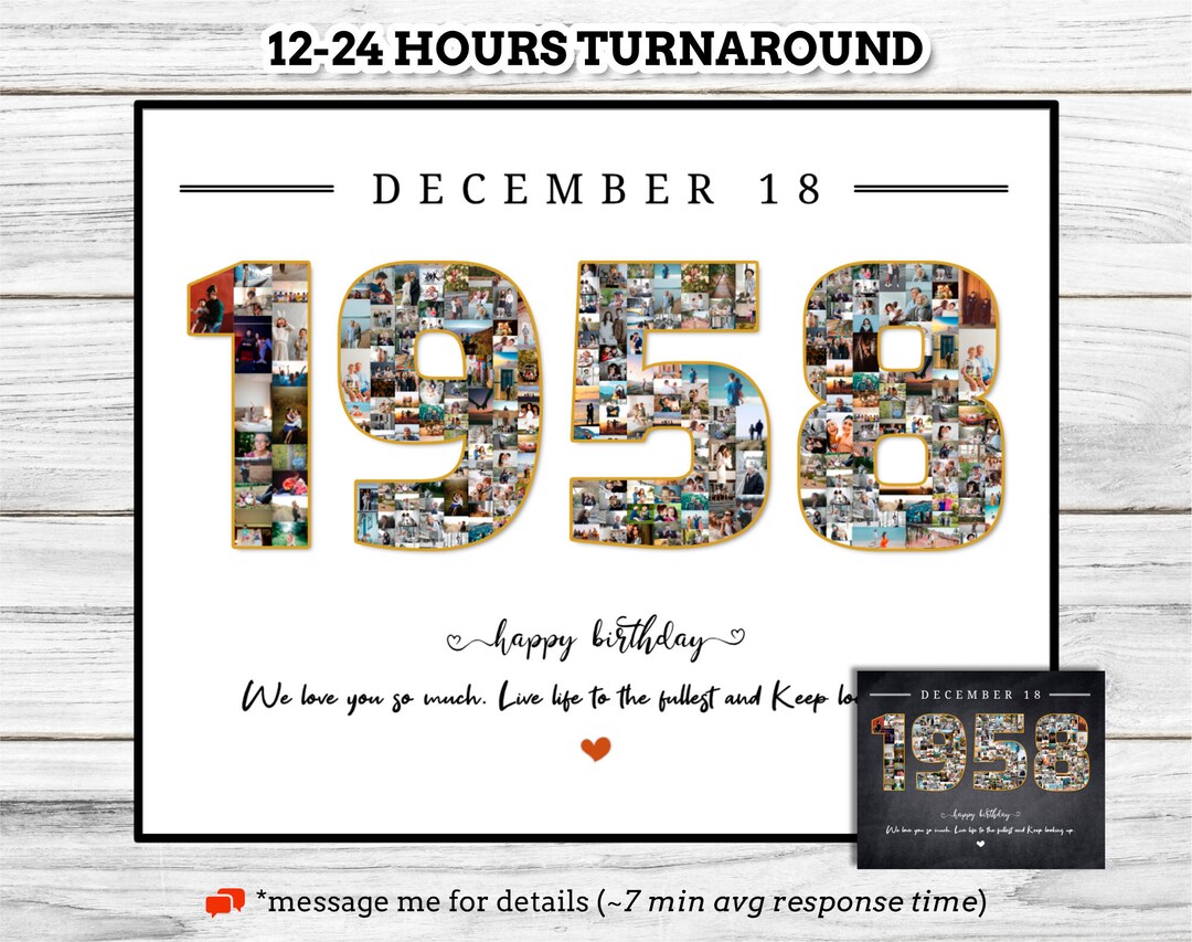 Custom 1958 Birthday Photo Collage, 65 Year Old Personalized Gift, Born ...