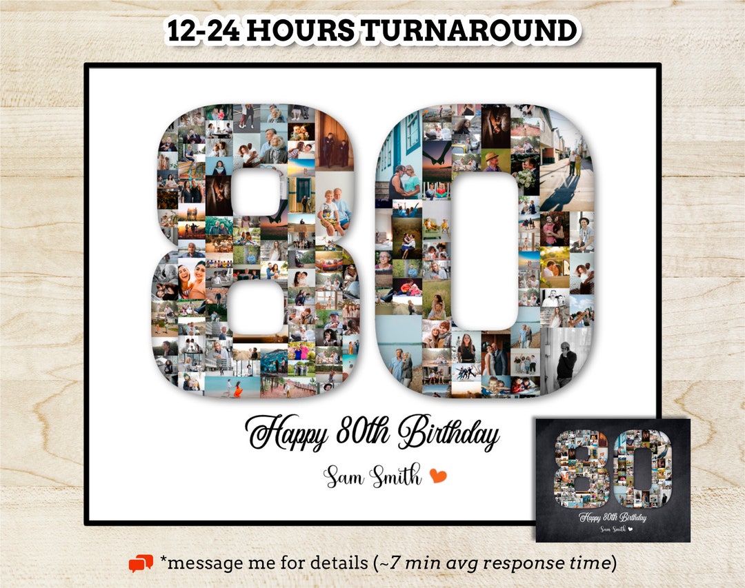 80th Birthday Photo Collage, Number 80 Collage Digital, 80th Birthday ...