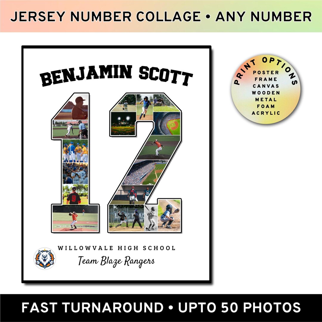 Baseball Jersey Number Collage, Custom Player Gift, Senior Night ...