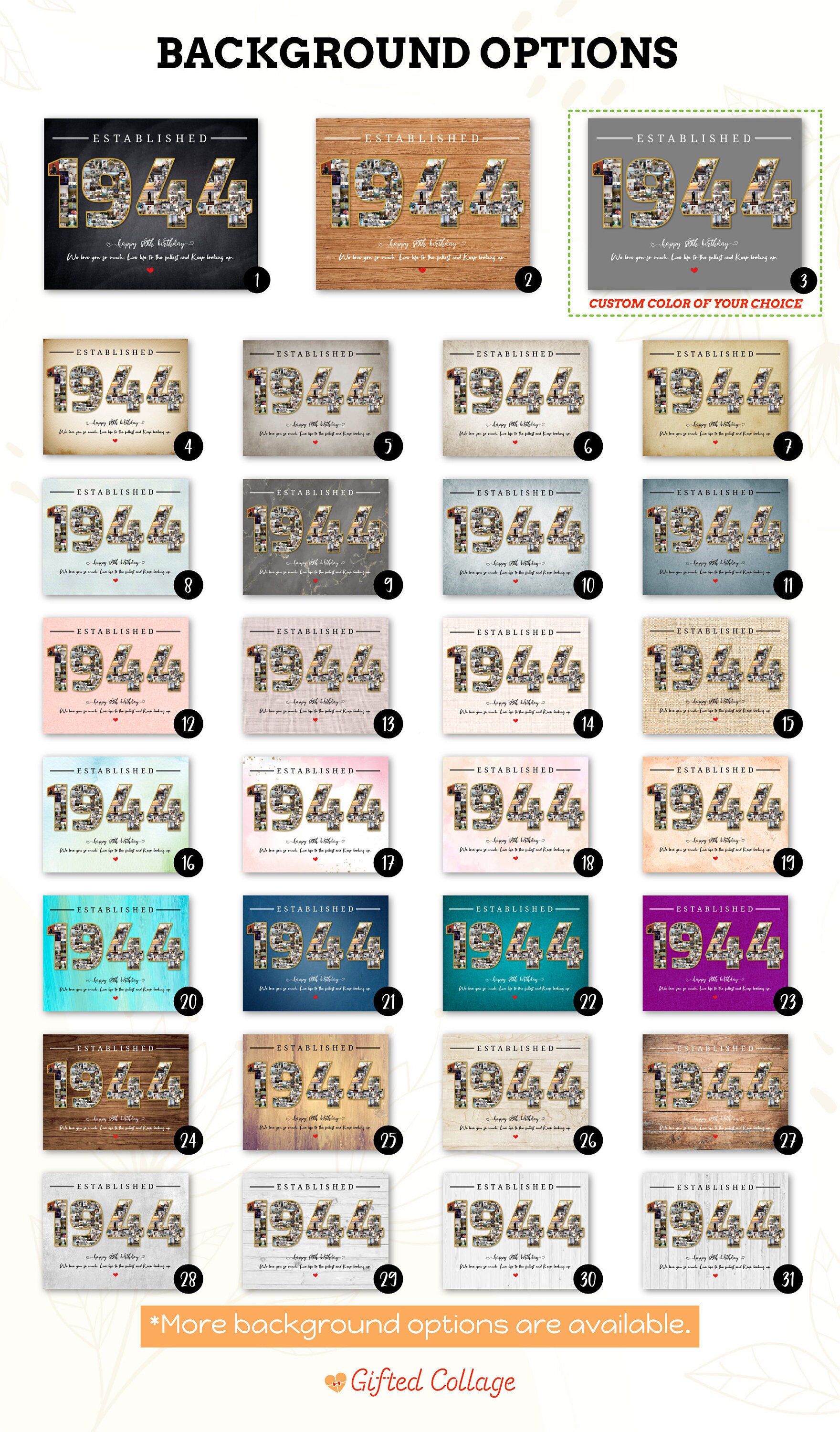 Year 1944 Birthday Photo Collage, Number 1944 Photo Collage, 80 Year ...