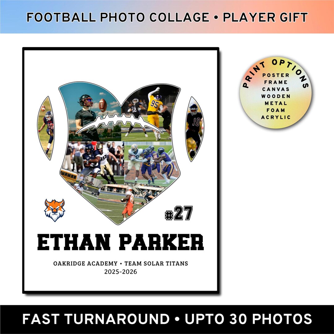 Unique Football Photo Collage Gift, End of Season Appreciation, Frame ...