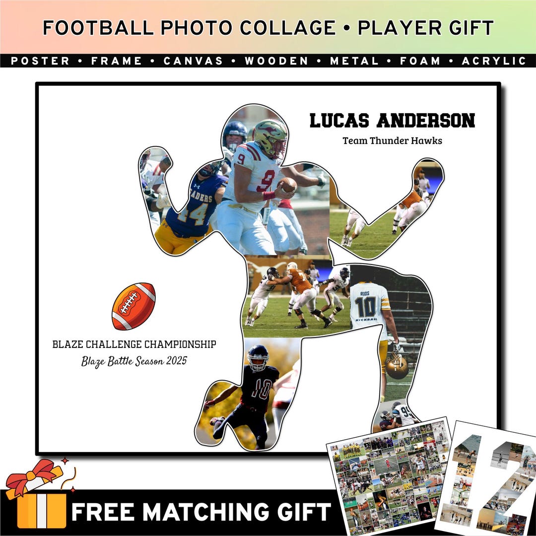 Custom Football Photo Collage, End of Season Gift for Player, Frame ...