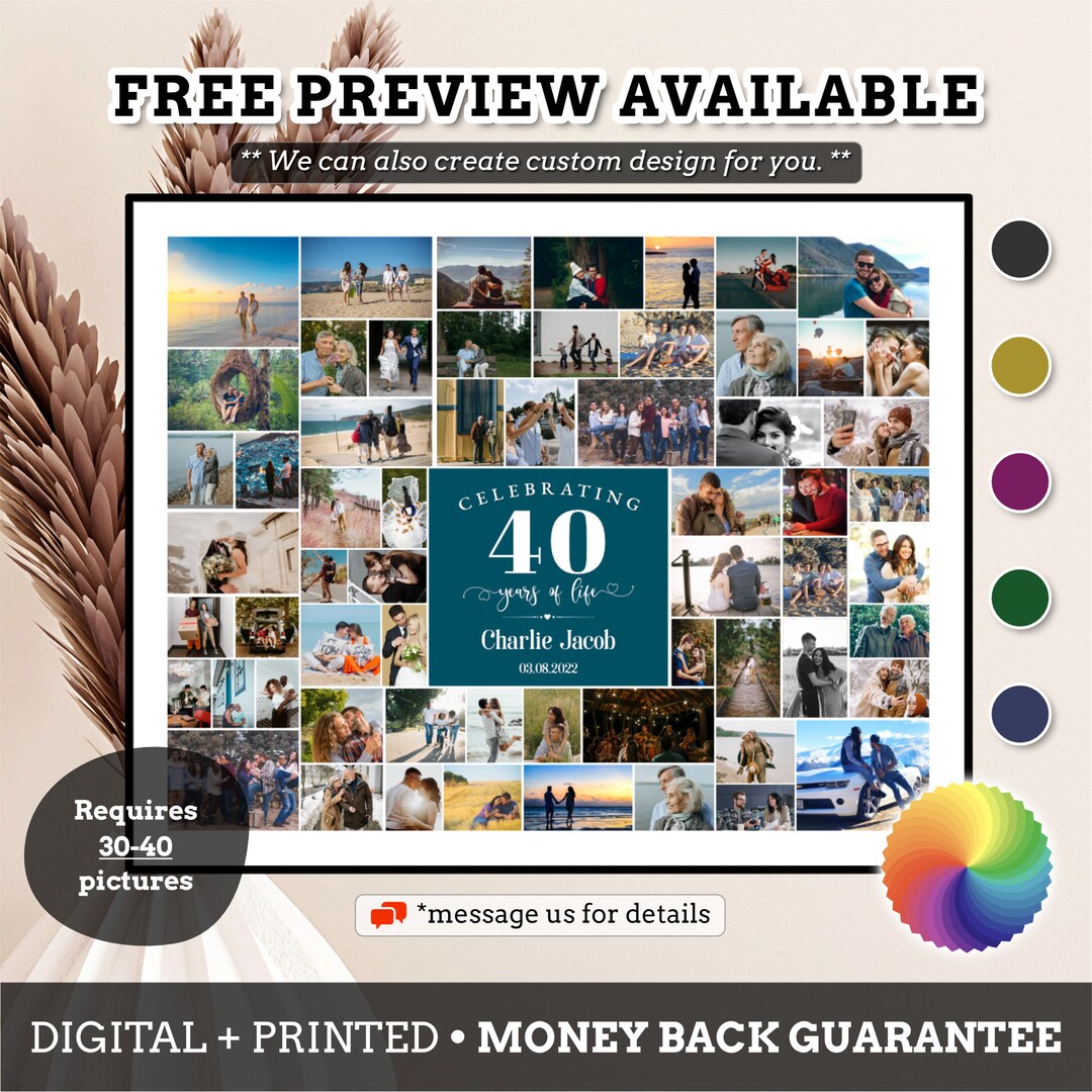 40th Photo Collage, Photo Collage Gallery, Photo Collage Gift, Framed ...