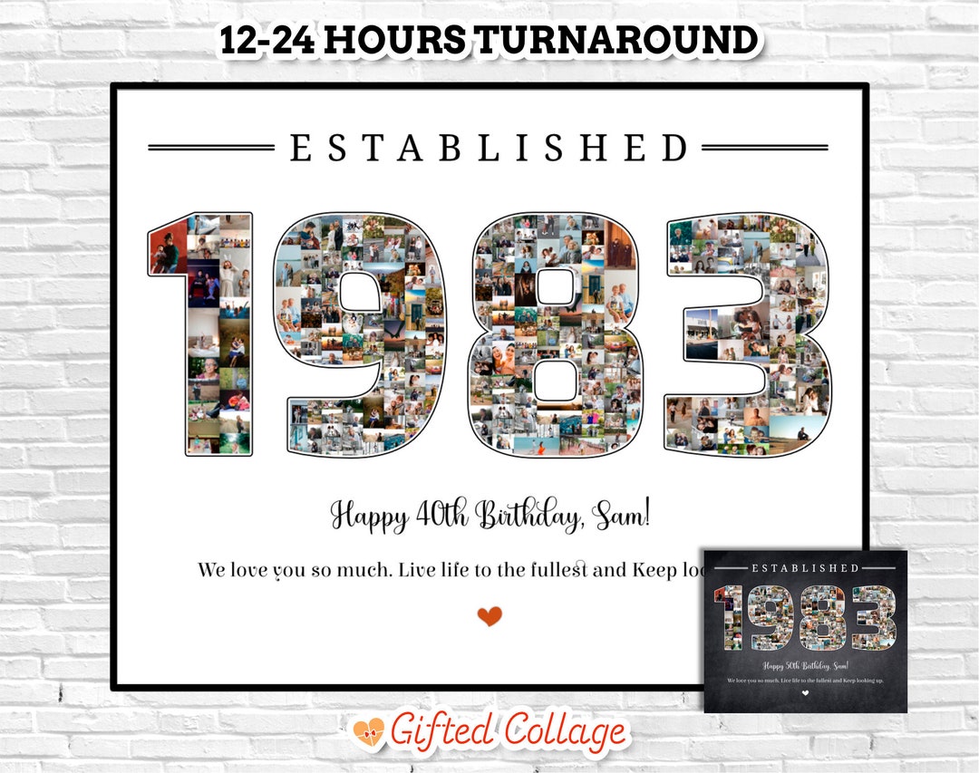 1983 Birthday Photo Collage, 40th Birthday Digital Framed Poster Canvas ...