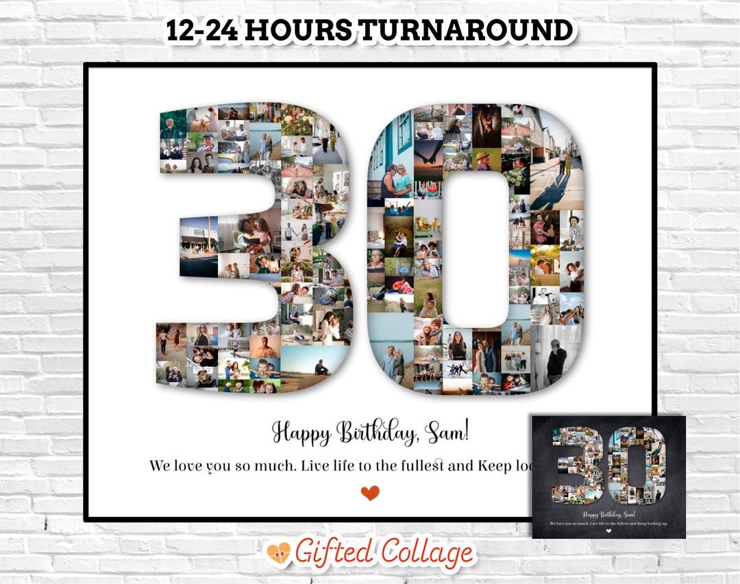 30th Birthday Photo Collage, Custom Made With Pictures, Personalized ...